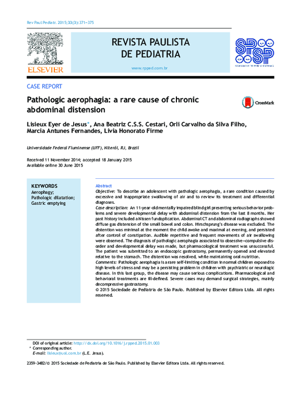 (PDF) Pathologic aerophagia: a rare cause of chronic abdominal distension