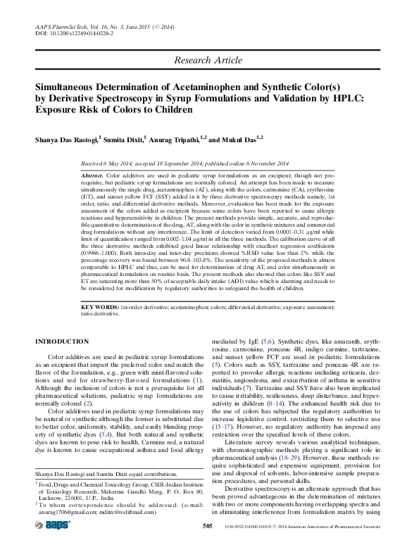 (PDF) Simultaneous Determination of Acetaminophen and Synthetic Color(s ...