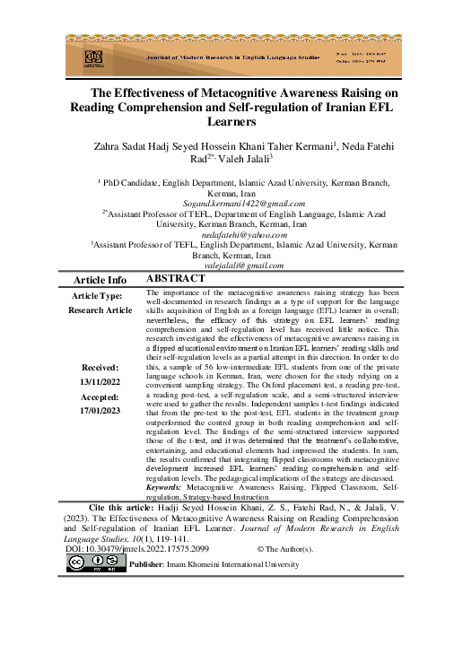 (PDF) Metacognitive Strategies Boost EFL Reading Skills