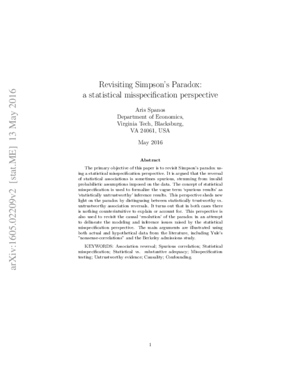 (PDF) Revisiting Simpson's Paradox: a statistical misspecification perspective