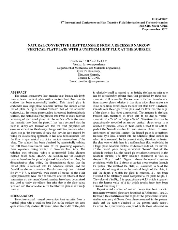 (PDF) Heat Transfer from a Recessed Vertical Plate