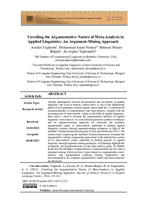(PDF) Unveiling the Argumentative Nature of Meta-Analysis in Applied Linguistics: An Argument ...