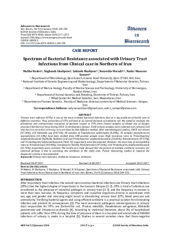 (PDF) Spectrum of Bacterial Resistance associated with Urinary Tract ...