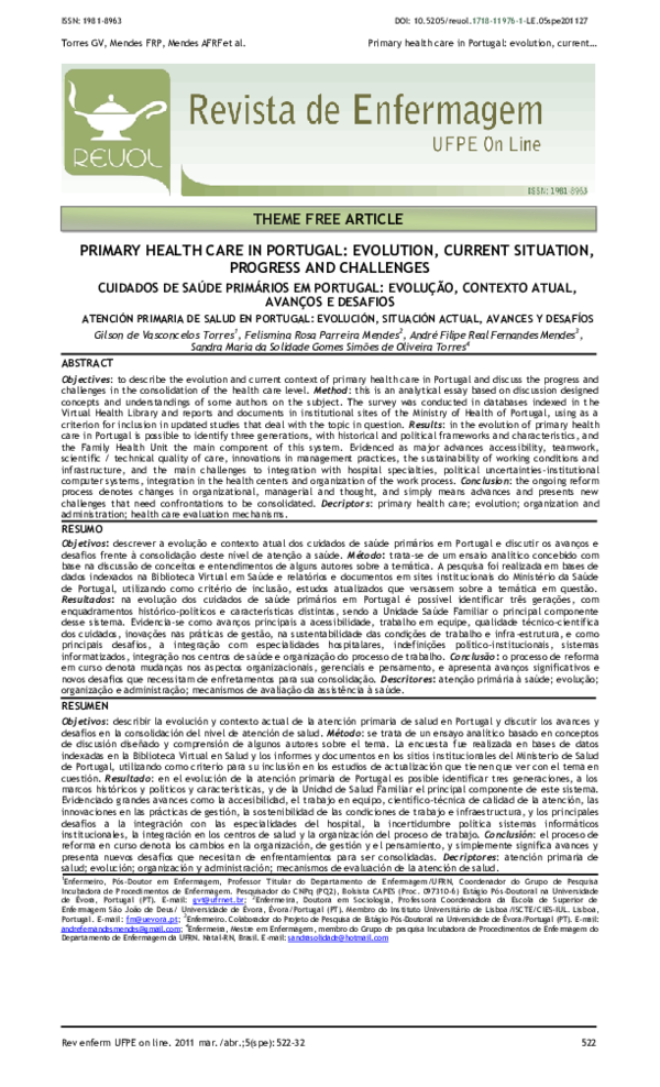 (PDF) Primary health care in portugal: evolution, current situation ...