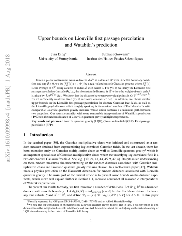 (PDF) Upper Bounds on Liouville First‐Passage Percolation and Watabiki ...