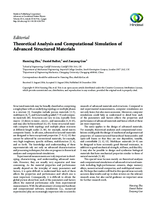 (PDF) Theoretical Analysis and Computational Simulation of Advanced Structured Materials