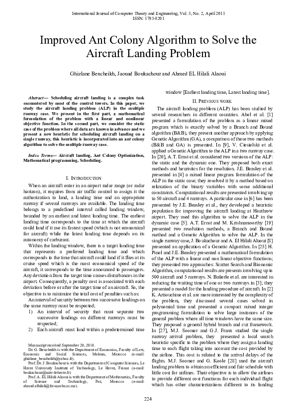 (PDF) Improved Ant Colony Algorithm to Solve the Aircraft Landing Problem