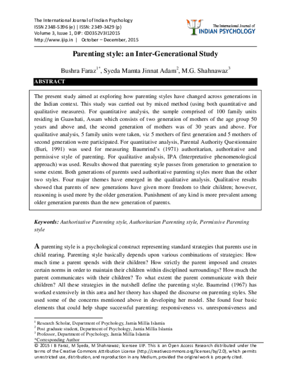 (PDF) Parenting style: an Inter-Generational Study