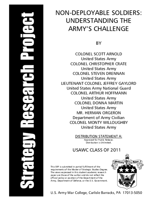 (PDF) Non-Deployable Soldiers: Understanding the Army's Challenge