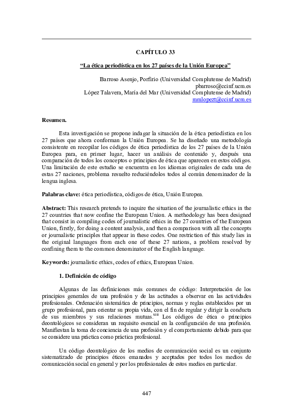 (PDF) La ética periodística en los 27 países de la Unión Europea