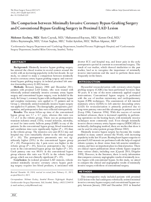 (PDF) The Comparison between Minimally Invasive Coronary Bypass ...