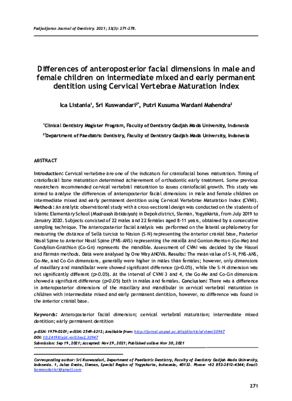 (PDF) Differences of anteroposterior facial dimensions in male and ...