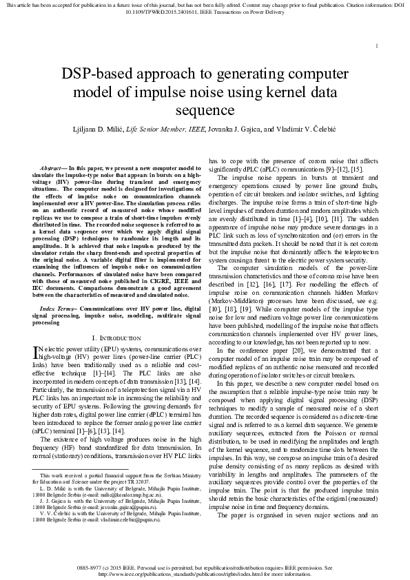 Pdf Dsp Based Approach To Generating Computer Model Of Impulse Noise