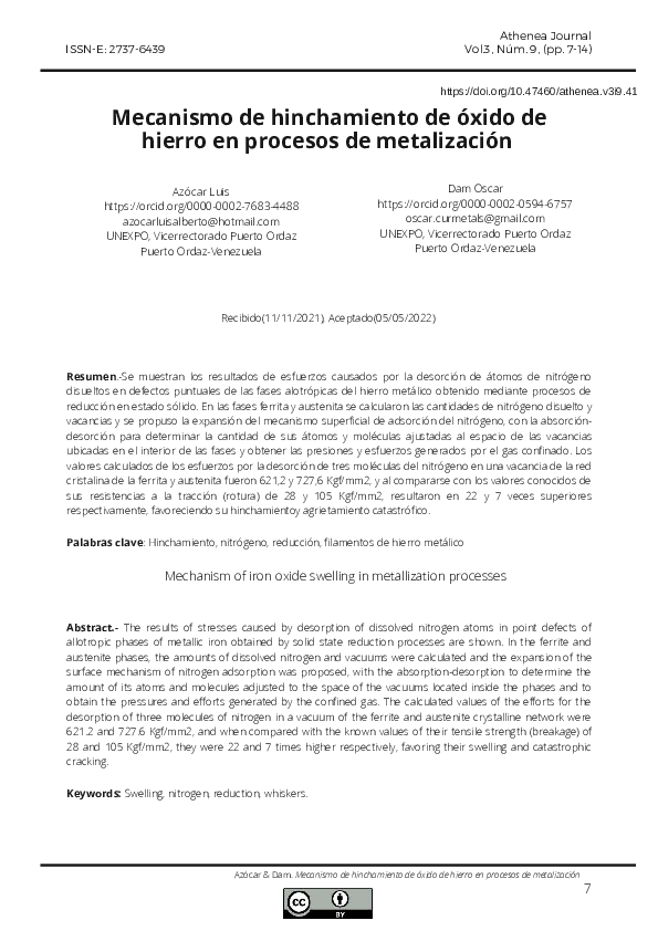 (PDF) Mechanism of iron oxide swelling in metallization processes