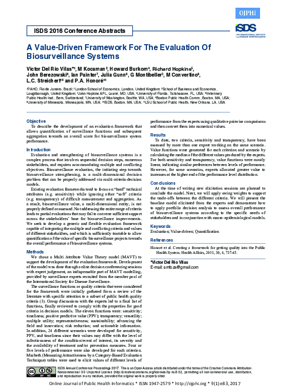 (PDF) A Value-Driven Framework For The Evaluation Of Biosurveillance ...
