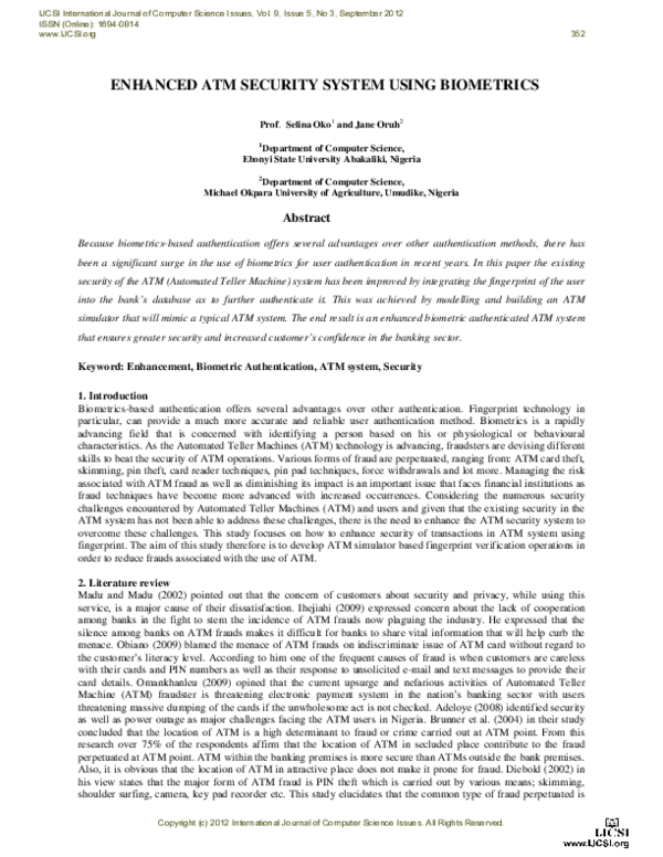 Pdf Enhanced Atm Security System Using Biometrics