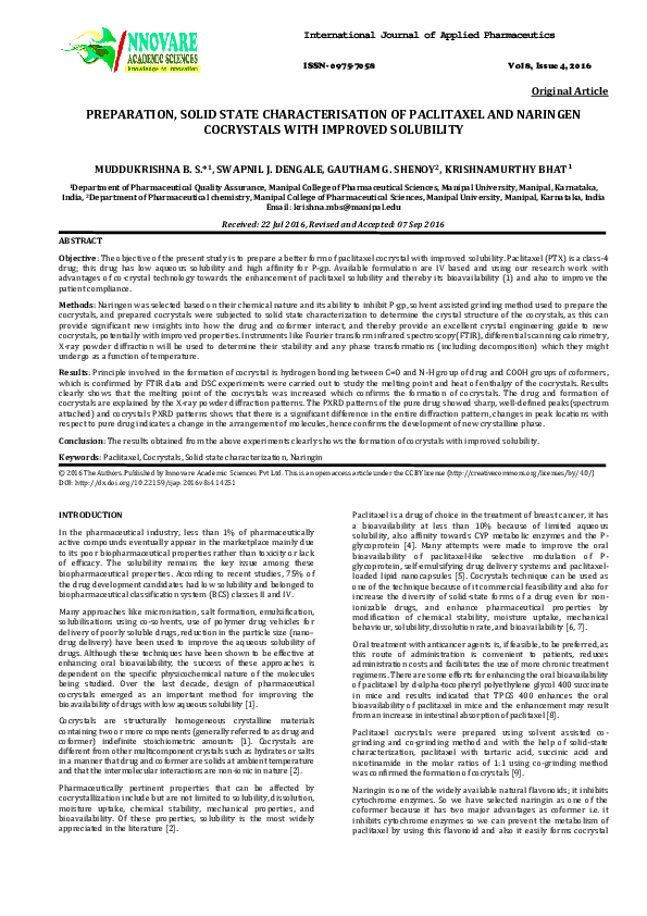 (PDF) PREPARATION, SOLID STATE CHARACTERISATION OF PACLITAXEL AND ...