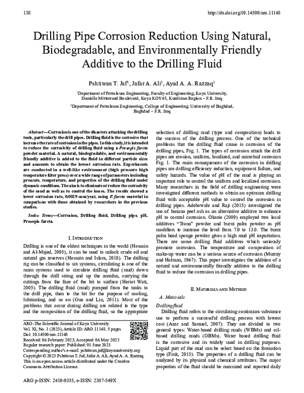 (PDF) Drilling Pipe Corrosion Reduction Using Natural, Biodegradable ...