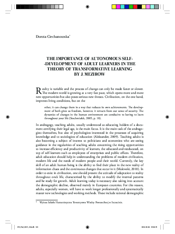 (PDF) The Importance of Autonomous Self-Development of Adult Learners ...