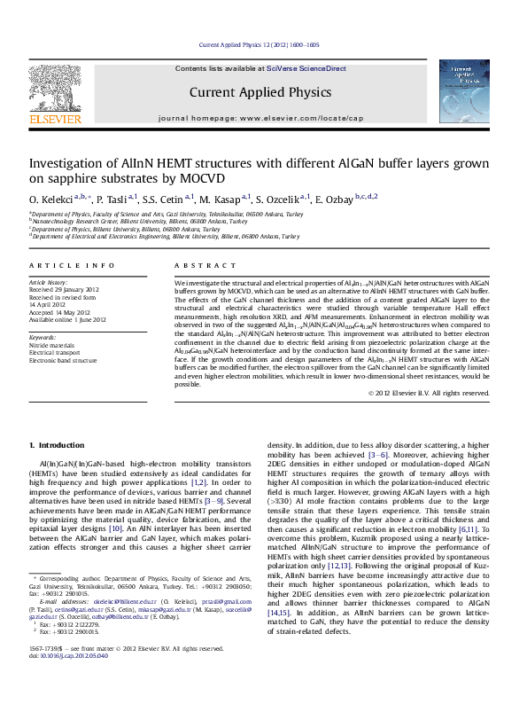 Pdf Investigation Of Alinn Hemt Structures With Different Algan