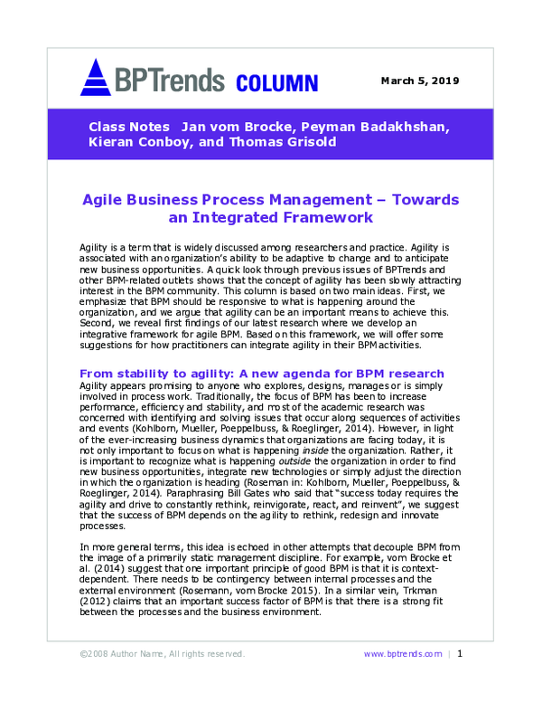 (PDF) Agile Business Process Management – Towards an Integrated Framework