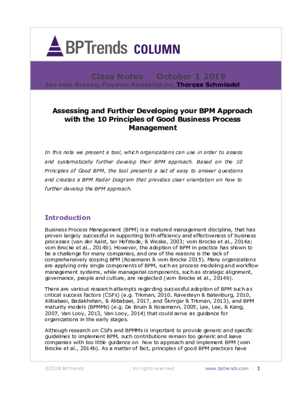 (PDF) Assessing and Further Developing your BPM Approach with the 10 ...
