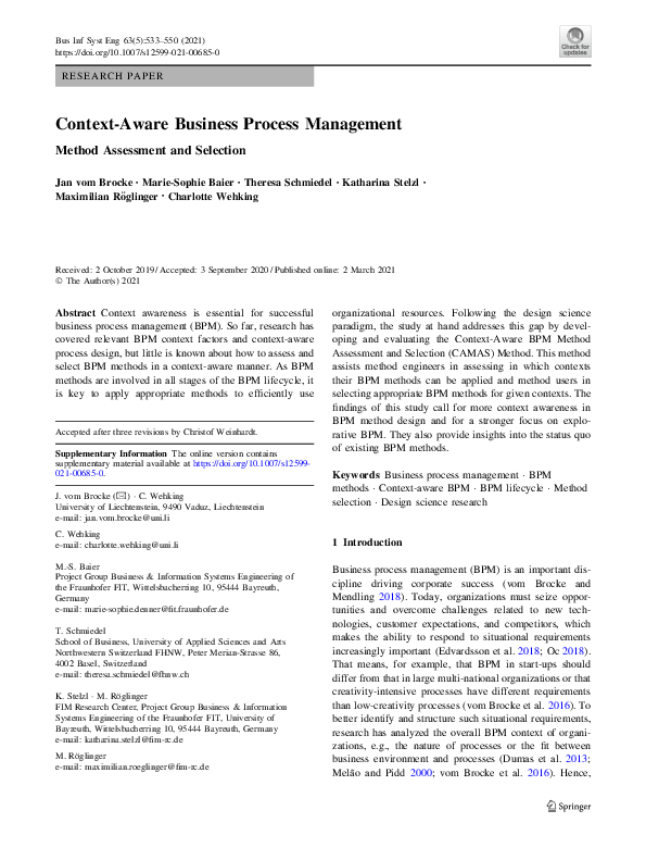 (PDF) Context-Aware Business Process Managemen