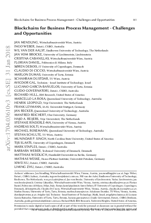 (PDF) Blockchains for Business Process Management - Challenges and Opportunities | Jan vom ...