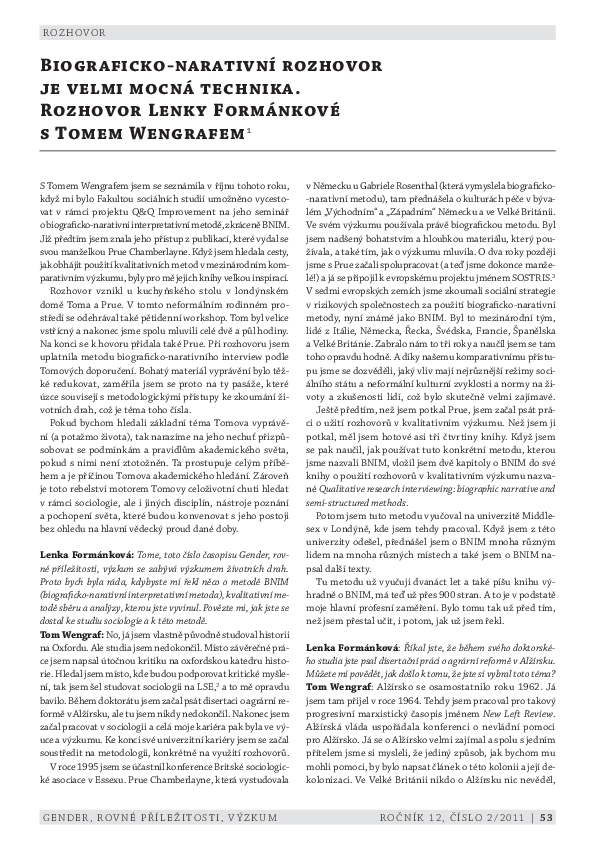 (PDF) Biograficko‑narativní rozhovor je velmi mocná technika. Rozhovor ...