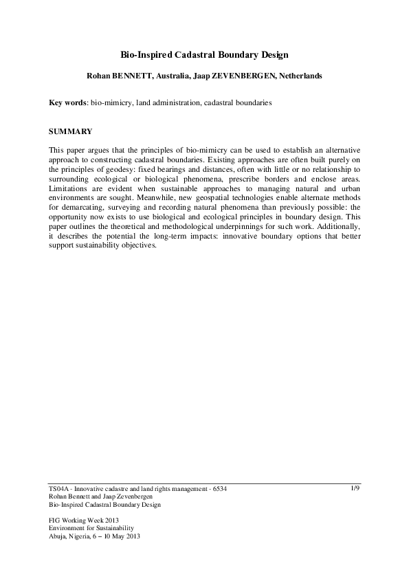 (PDF) Biomimetic Approaches for Cadastral Boundary Design