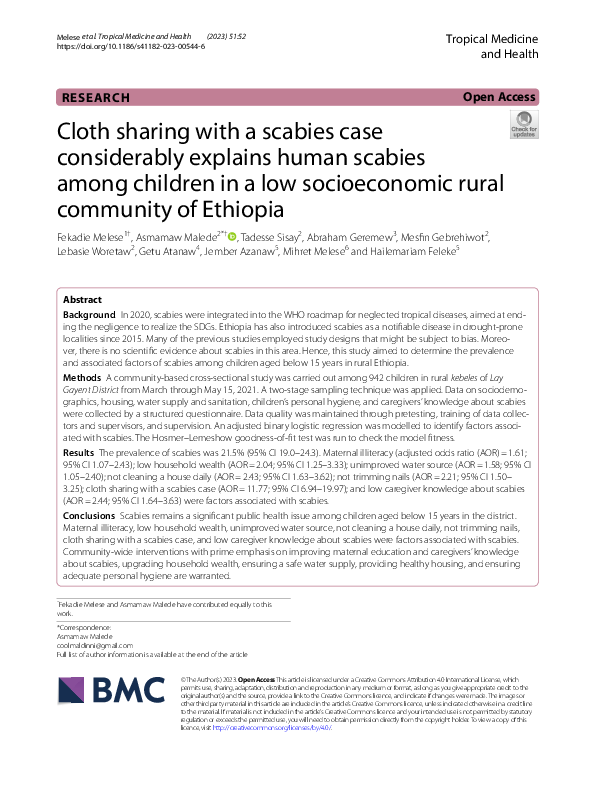 (PDF) Cloth sharing with a scabies case considerably explains human ...