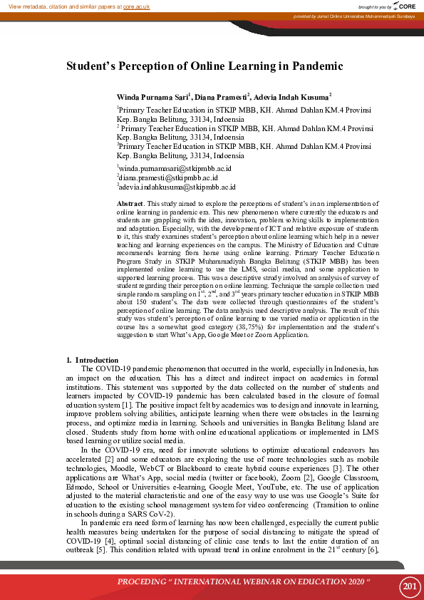 (PDF) Student‟s Perception of Online Learning in Pandemic