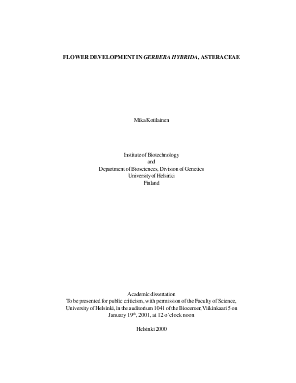 (PDF) Flower Development in Gerbera Hybrida (Asteraceae)