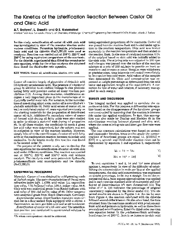 (PDF) The kinetics of the esterification reaction between castor oil ...