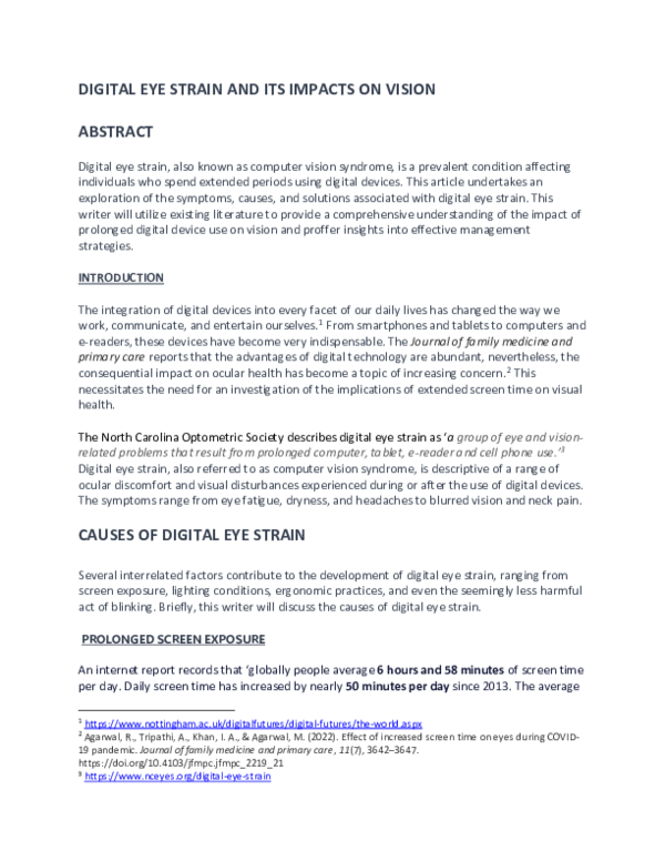 (PDF) DIGITAL EYE STRAIN AND ITS IMPACTS ON VISION