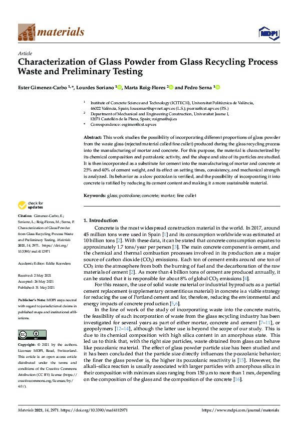 (PDF) Characterization of Glass Powder from Glass Recycling Process ...