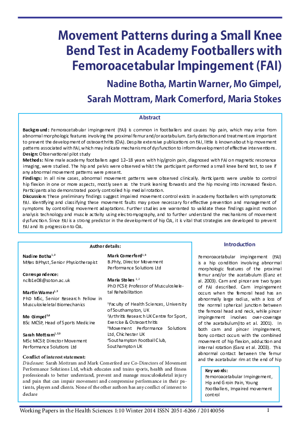 (PDF) Movement Patterns during a Small Knee Bend Test in Academy ...