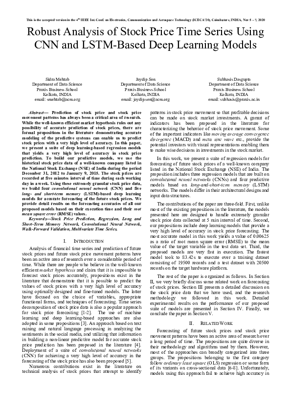 Pdf Robust Analysis Of Stock Price Time Series Using Cnn And Lstm Based Deep Learning Models