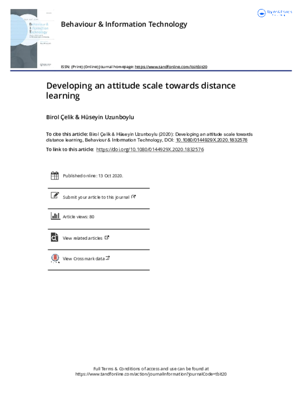 (PDF) Developing an attitude scale towards distance learning