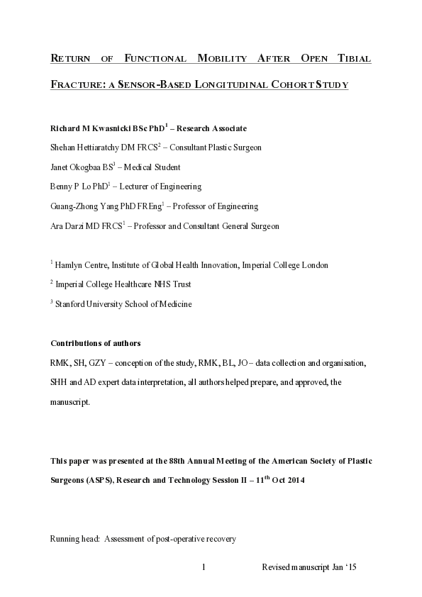 (PDF) Return of functional mobility after an open tibial fracture