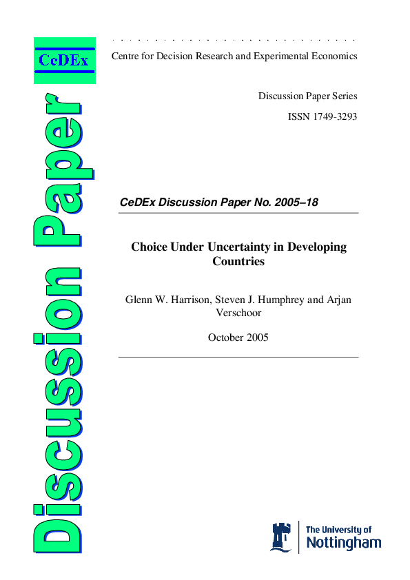 (PDF) Choice Under Uncertainty in Developing Countries | Arjan ...
