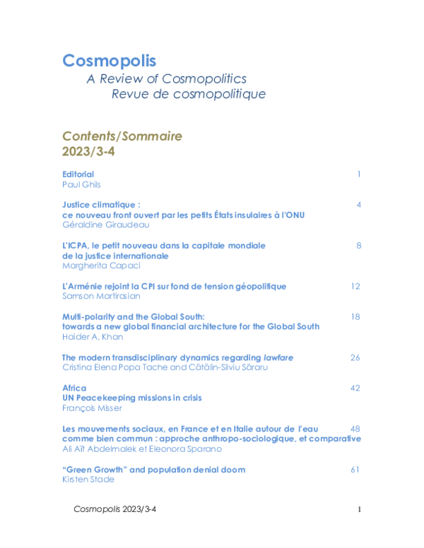 (PDF) COSMOPOLIS Content/Sommaire