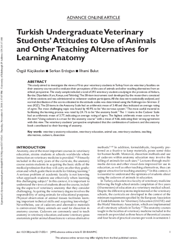 (PDF) Turkish Undergraduate Veterinary Students’ Attitudes to Use of ...