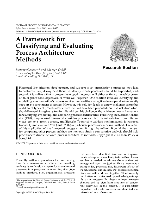Pdf A Framework For Classifying And Evaluating Process Architecture