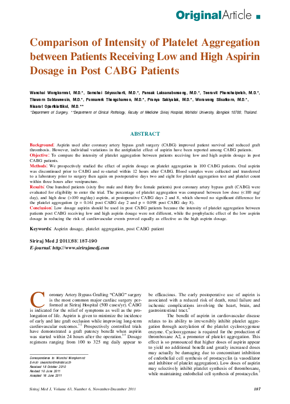 (PDF) Comparison of Intensity of Platelet Aggregation between Patients ...