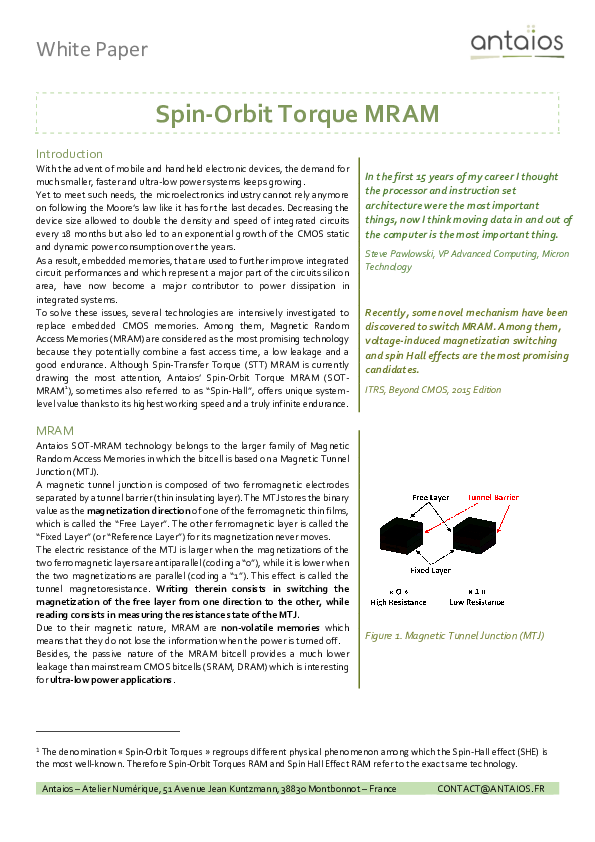 (PDF) Spin Orbit Torque MRAM