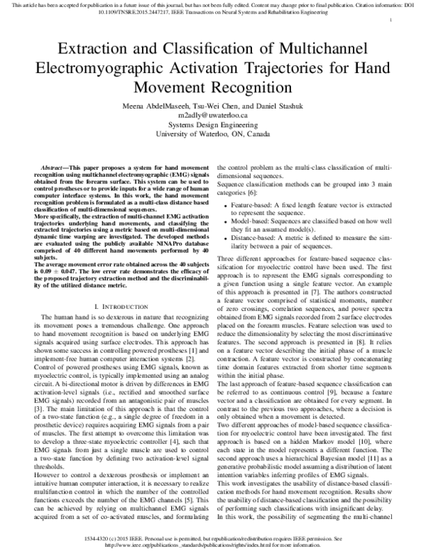 (PDF) Extraction and Classification of Multichannel Electromyographic ...