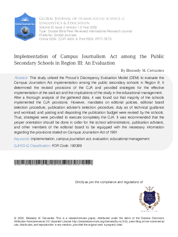 (PDF) Implementation of Campus Journalism Act among the Public ...