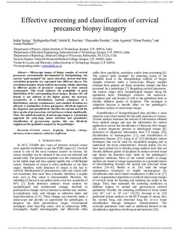 (PDF) Effective Screening and Classification of Cervical Precancer ...