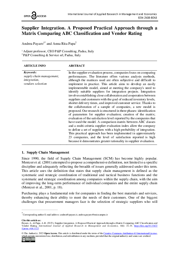 (PDF) Supplier Integration. A Proposed Practical Approach through a ...